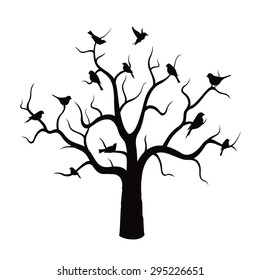 Tree Black Birds Vector Illustration Stock Vector (Royalty Free ...