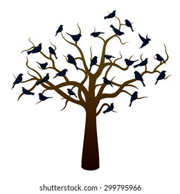Tree Black Birds Vector Illustration Stock Vector (Royalty Free ...