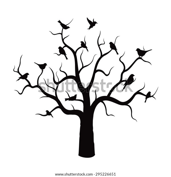 Tree Black Birds Vector Illustration Stock Vector (Royalty Free ...