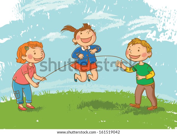 Tree Children Playing Skipping Rope Children Stock Vector (Royalty Free ...