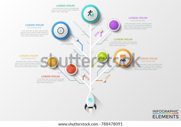 Tree Diagram Vertical Timeline Space Rocket: стоковая векторная графика ...