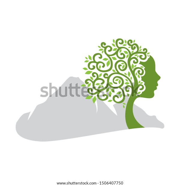 Tree Female Face Mountain Behind Vector Stock Vector (Royalty Free ...