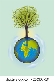 Tree Growing On Planet Earth Stock Vector (Royalty Free) 256307719