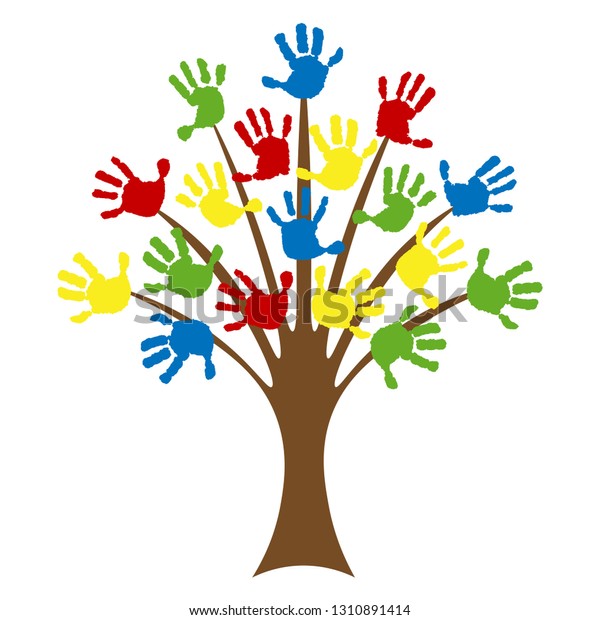 Tree Hand Prints Wood Form Palms Stock Vector (Royalty Free) 1310891414
