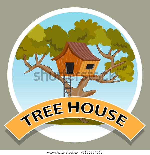 Tree House Sign Badge Vector Illustration: เวกเตอร์สต็อก (ปลอดค่า ...