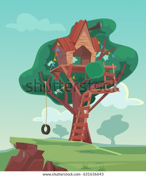 Tree house. Vector flat cartoon illustration