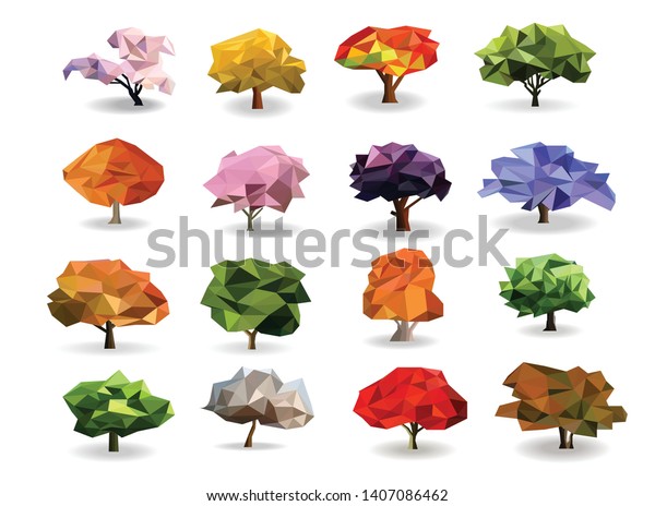 Tree Low Poly Vector Isolated Setleaf Stock Vector (Royalty Free ...