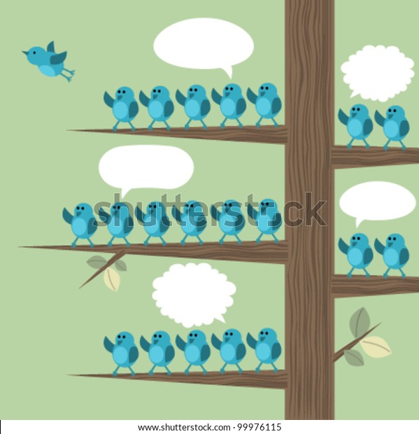 Tree Many Birds One Flying Away Stock Vector (Royalty Free) 99976115