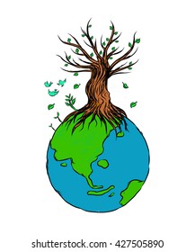 Tree On Globe Stock Vector (Royalty Free) 427505854