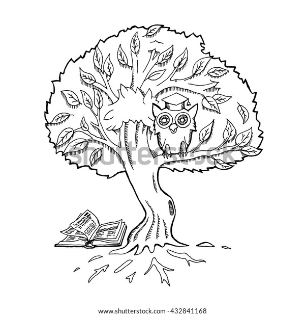 Tree Owl Open Book On Ground Stock Vector (Royalty Free) 432841168 ...