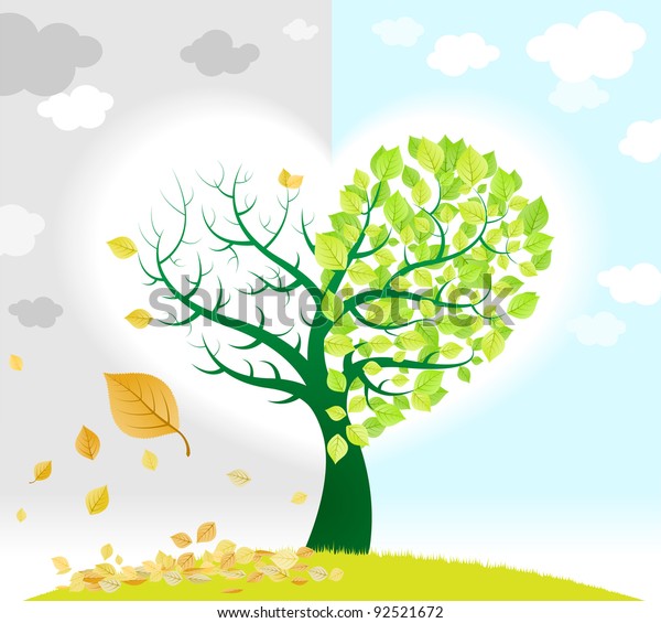 Tree Representing Season Change Green Dried Stock Vector (Royalty Free ...