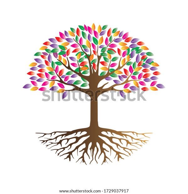 Tree Roots Vector Colorful Leaves Isolated Stock Vector (Royalty Free ...