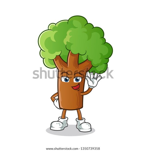 Tree Waving Mascot Vector Cartoon Illustration: เวกเตอร์สต็อก (ปลอดค่า ...