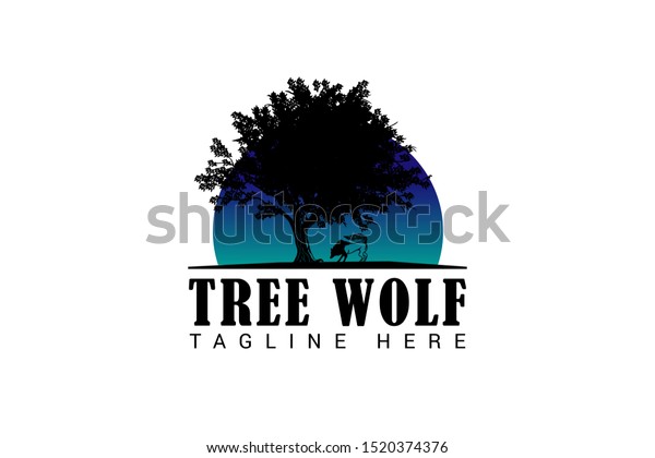 Tree Wolf Logo Illustration Darkness Background Stock Vector (Royalty ...