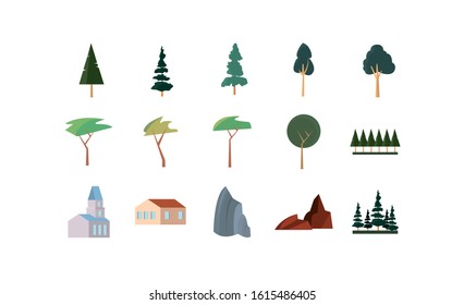Trees Buildings Icon Set Design Nature Stock Vector (Royalty Free ...