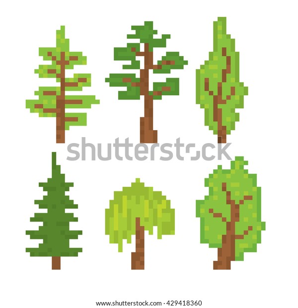 Trees Icons Set Pixel Art Old Stock Vector (Royalty Free) 429418360 ...