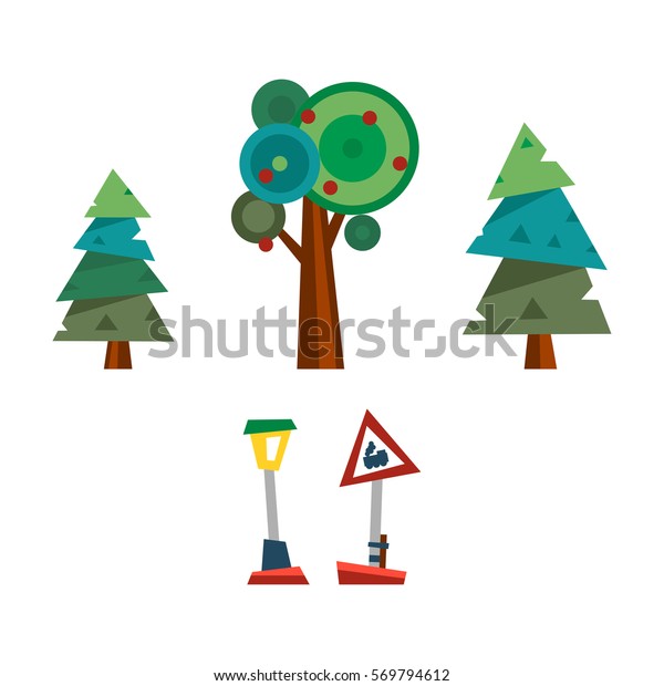 Trees Road Sign Vector Illustration Stock Vector (Royalty Free) 569794612