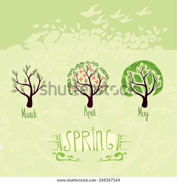 Trees Spring April March May : image vectorielle de stock (libre de ...