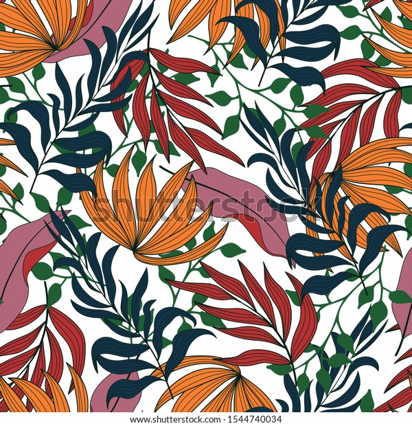 Trend Seamless Tropical Pattern Bright Red Stock Vector (Royalty Free ...