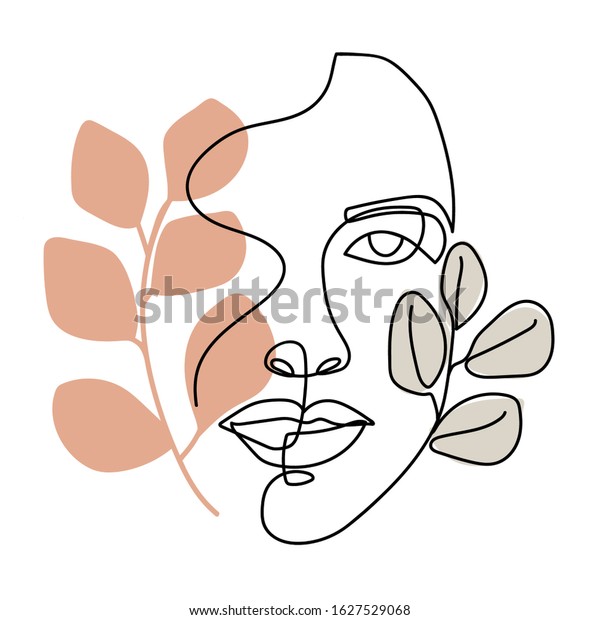Trendy Abstract One Line Woman Face Stock Vector Royalty Free 1627529068