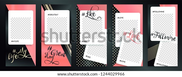 Trendy editable Instagram stories templates with gold texture, vector ...