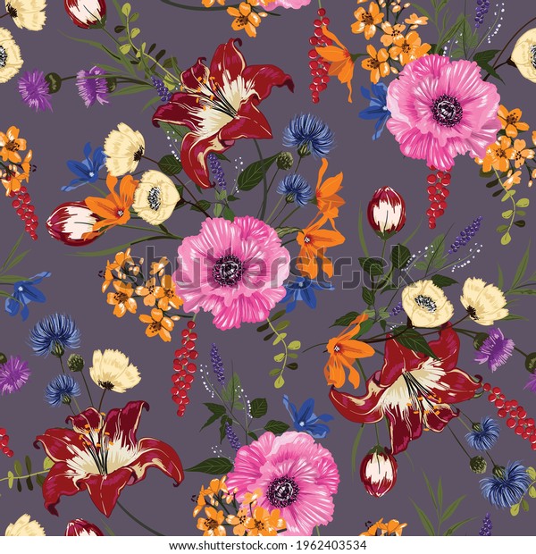 Trendy Floral Pattern Many Kind Flowers Stock Vector (Royalty Free ...