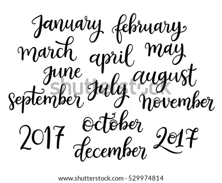 Immagine vettoriale a tema Trendy Hand Lettering Set Months Year ...
