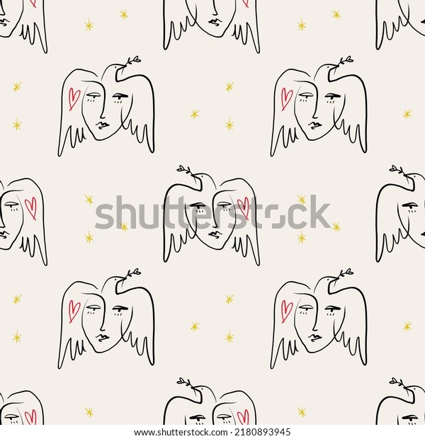 Trendy Line Drawing Abstract People Faces Stock Vector (Royalty Free ...