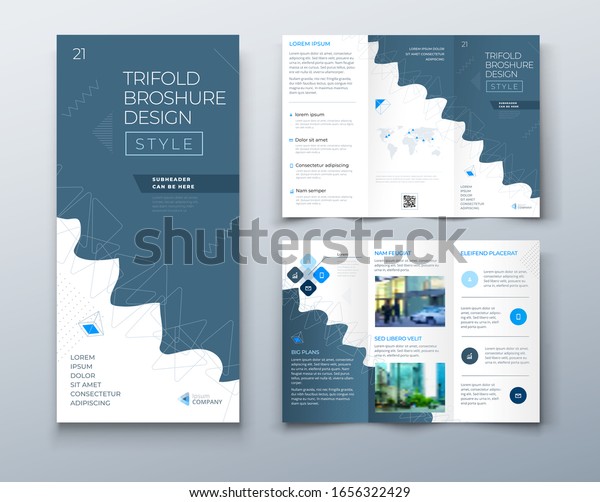 Tri fold brochure design with line shapes, corporate business template ...