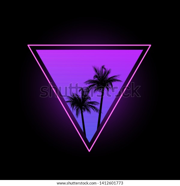 Triangle Palm Trees Style 1980s: vector de stock (libre de regalías ...