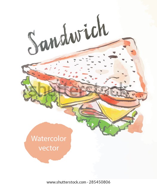 Triangular Sandwich Watercolor Hand Drawn Vector Stock Vector (Royalty ...