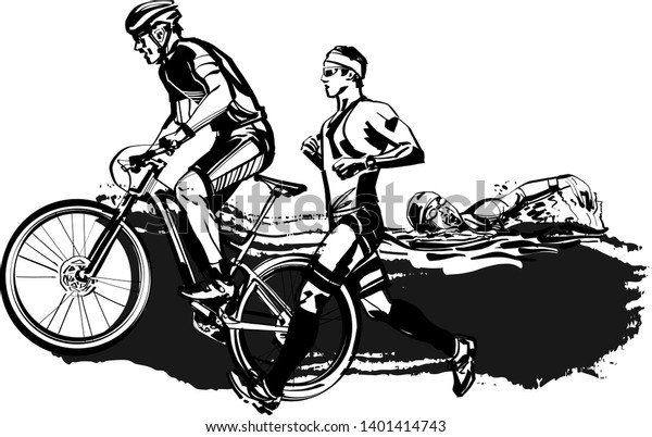 Triathlon Athletes Doing Run Swim Cycling Stock Vector (Royalty Free ...