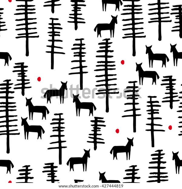Tribal Background Horses Trees Creative Forest Stock Vector (Royalty ...