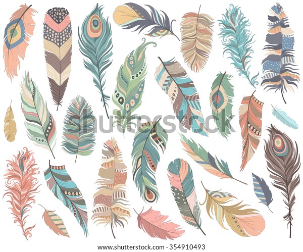 Tribal Feathers Vector Set Stock Vector (Royalty Free) 354910493