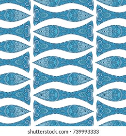 Tribal Fish White Background Seamless Pattern Stock Vector (Royalty ...