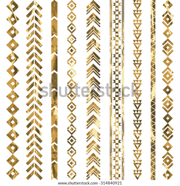 Tribal geometric gold pattern. Aztec and Navajo gold ornament. Tribal ...