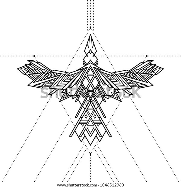 Tribal Geometric Raven Tattoo Vector Illustration Stock Vector (Royalty ...