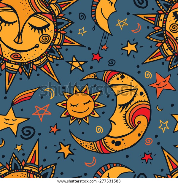 Tribal Seamless Pattern Sun Moon Stars Stock Vector (Royalty Free ...
