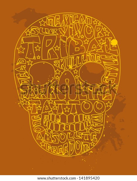 Tribal Tattoo Slogan Skull Vector Art 스톡 벡터(로열티 프리) 141895420 ...