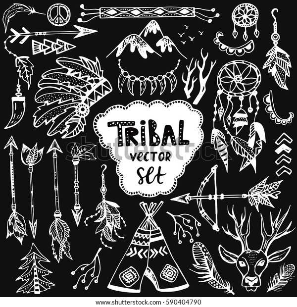 Tribal Vector Set Hand Drawn Illustration Stock Vector (Royalty Free ...