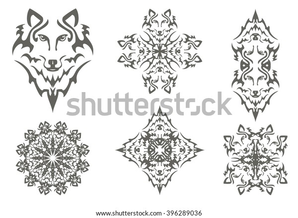 Tribal Wolf Symbols Head Wolf Cross Stock Vector (Royalty Free) 396289036