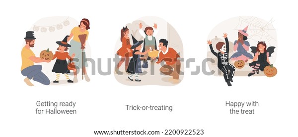 Trickortreating Isolated Cartoon Vector Illustration Set Stock Vector ...