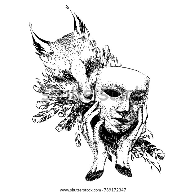 Trickster Tattoo Vector Fox Mask His: vetor stock (livre de direitos ...