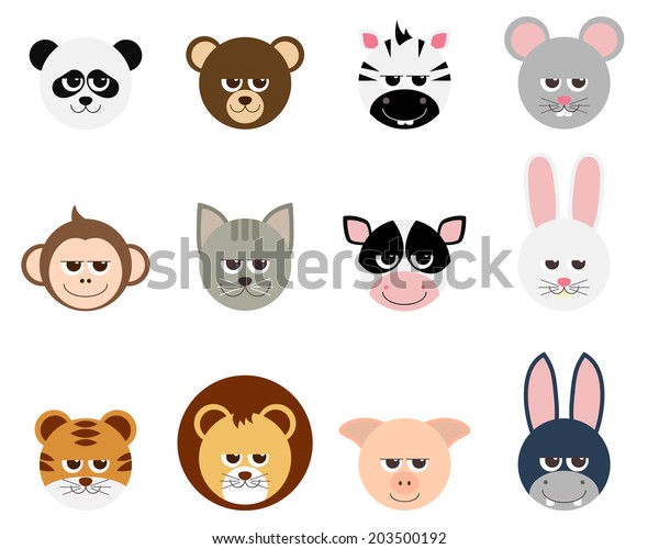 Tricky Emotion Face Animal Icon Set Stock Vector (Royalty Free ...