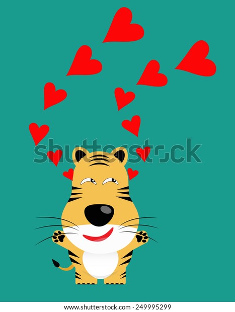 Tricky Tiger Cartoon Character Red Heart Stock Vector (Royalty Free) 249995299 | Shutterstock