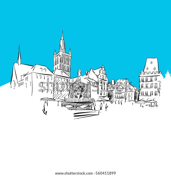 Trier Main Market Handdrawn Vector Drawing Stock Vector (Royalty Free ...
