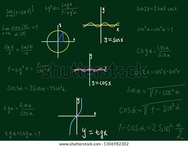 Trigonometric Formulas Graphics On Green Background Stock Vector ...