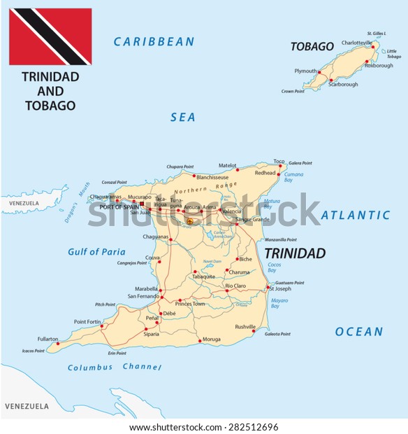 Trinidad Tobago Road Map Flag Stock Vector (Royalty Free) 282512696