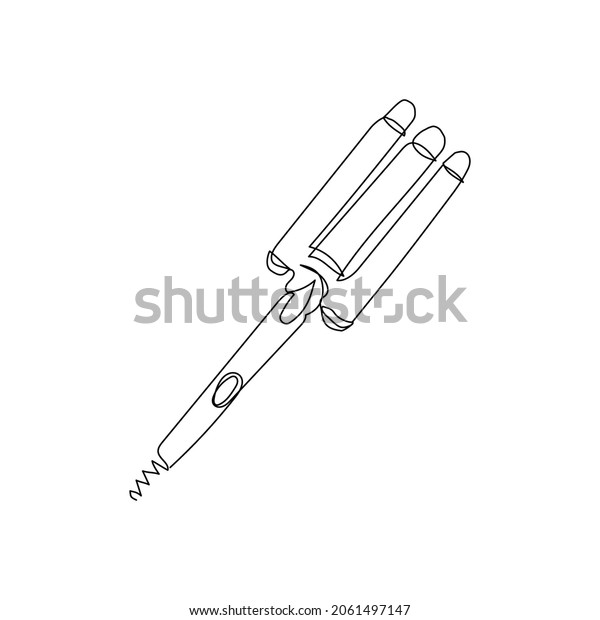 Triplebarrel Curling Iron Continuous Line Drawing Stock Vector (Royalty ...