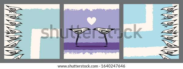 Triptych Birds Doodle Hand Drawn Birds Stock Vector (Royalty Free ...